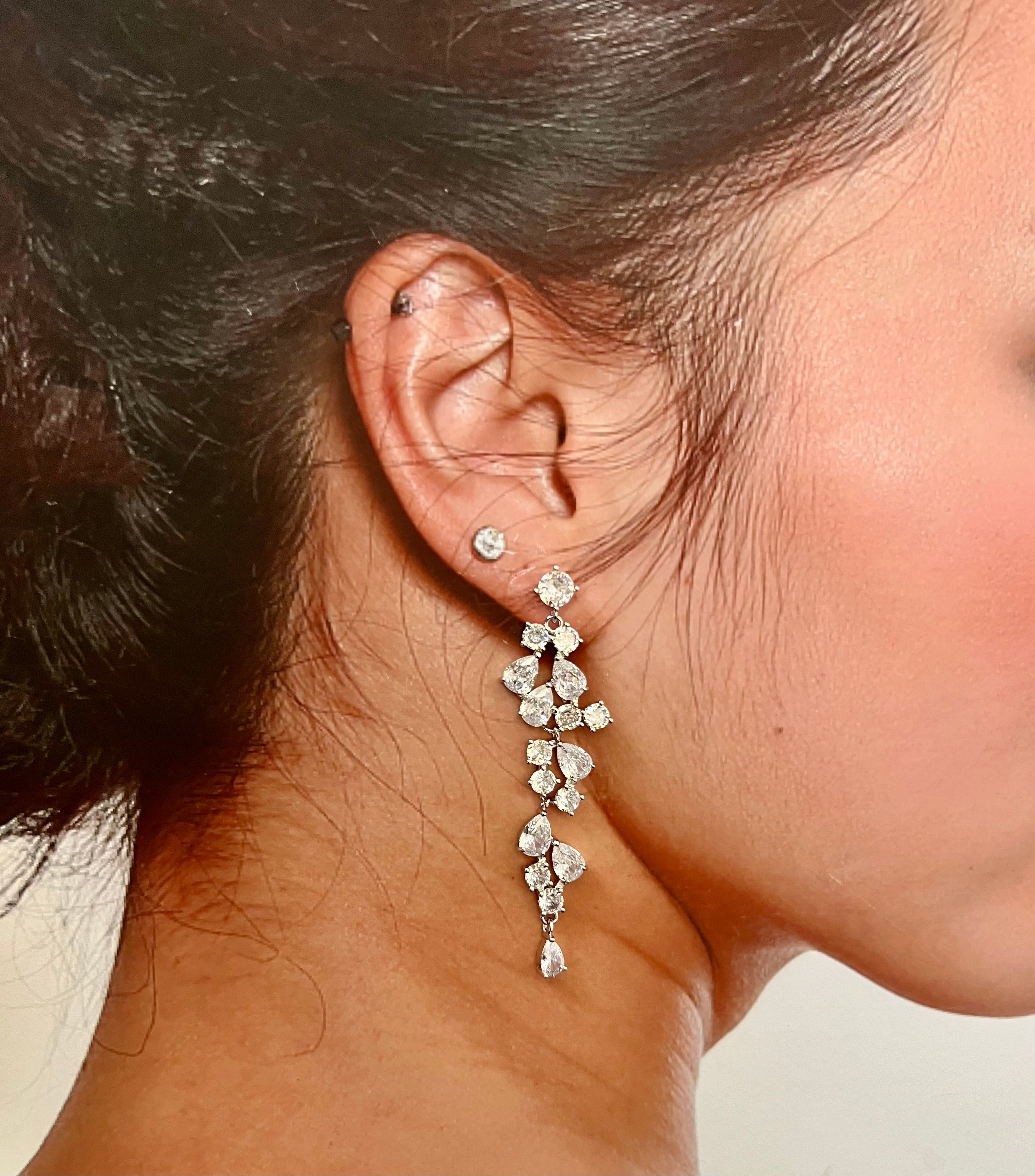 Bridal Earrings, Swarovski Zirconia Wedding Quinceanera Flowy Earring ...