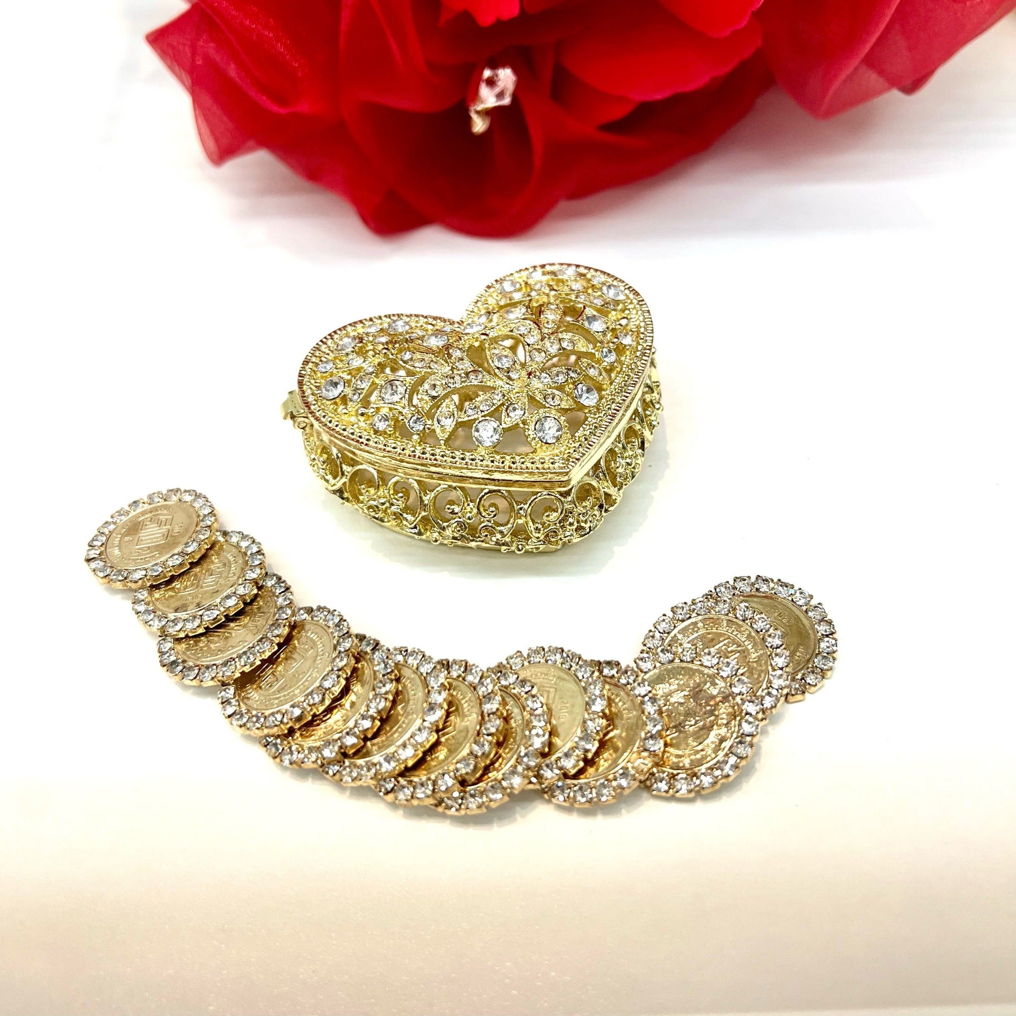 Wedding Arras Box - Small Heart-Shaped, Rhinestone Unity Coin Ritual ...