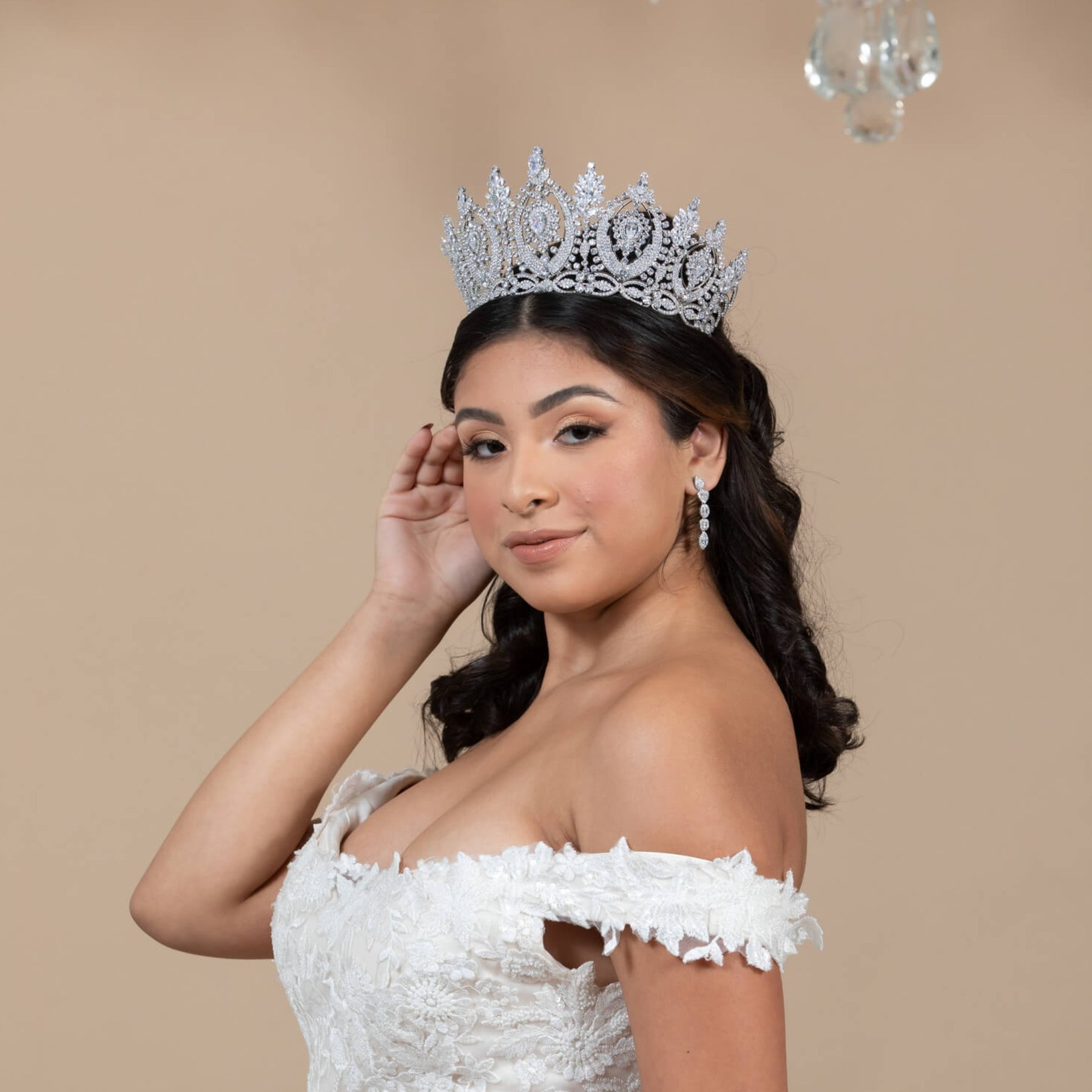 Tall Cubic Zirconia Bridal Crown Quinceanera Tiara Shines Like Diamond ...