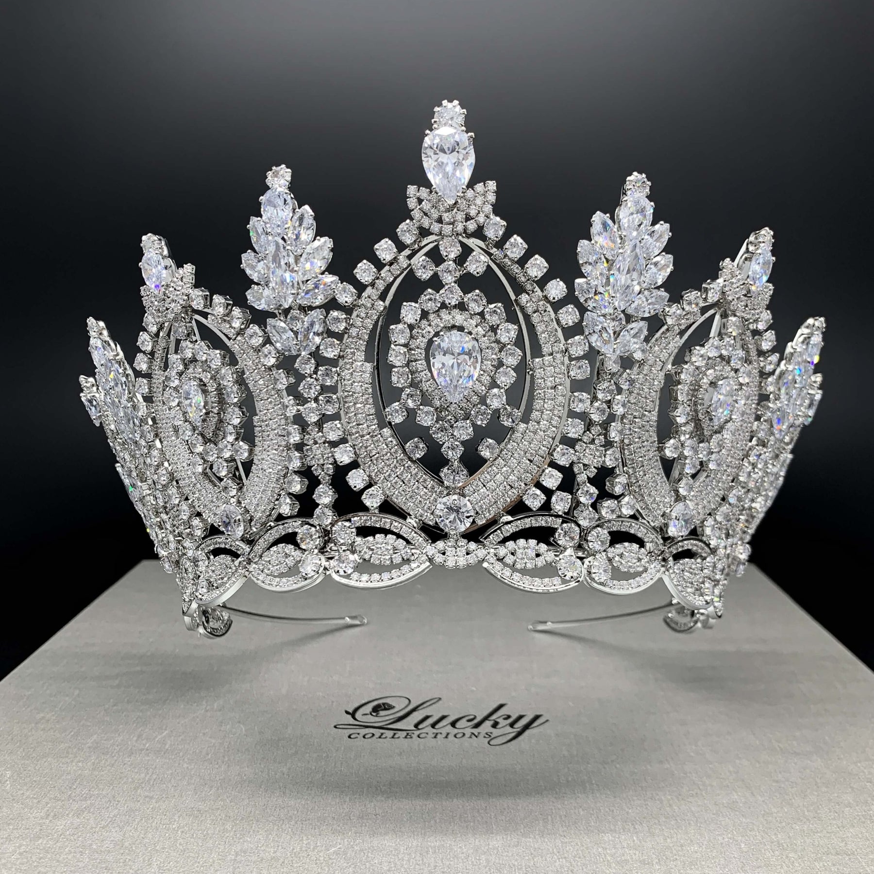 Tall Cubic Zirconia Bridal Crown Quinceanera Tiara Shines Like Diamond ...